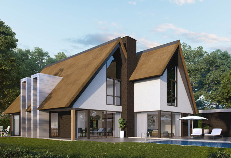 Rietgedekte villa in landelijk moderne stijl - Buitenhuis Villabouw